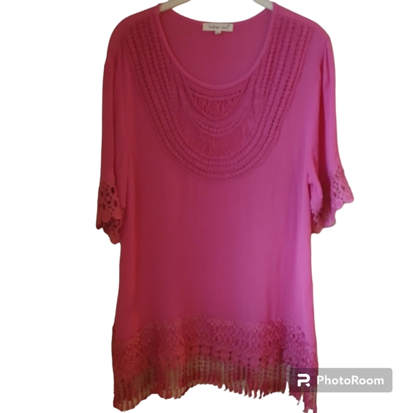 indigo soul | Tops | Indigo Soul Womens Pink Top With Crochet Detail ...